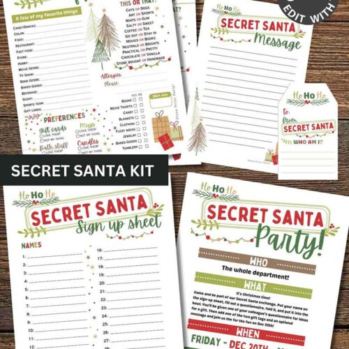Secret Santa Kids Questionnaire Printable Kit