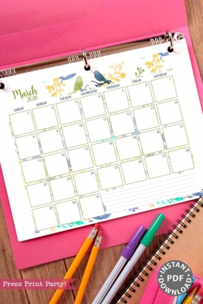 2026 Monthly Calendars, Watercolor Floral Design