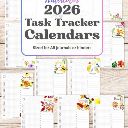 2026 Monthly Calendars, Watercolor Floral Design