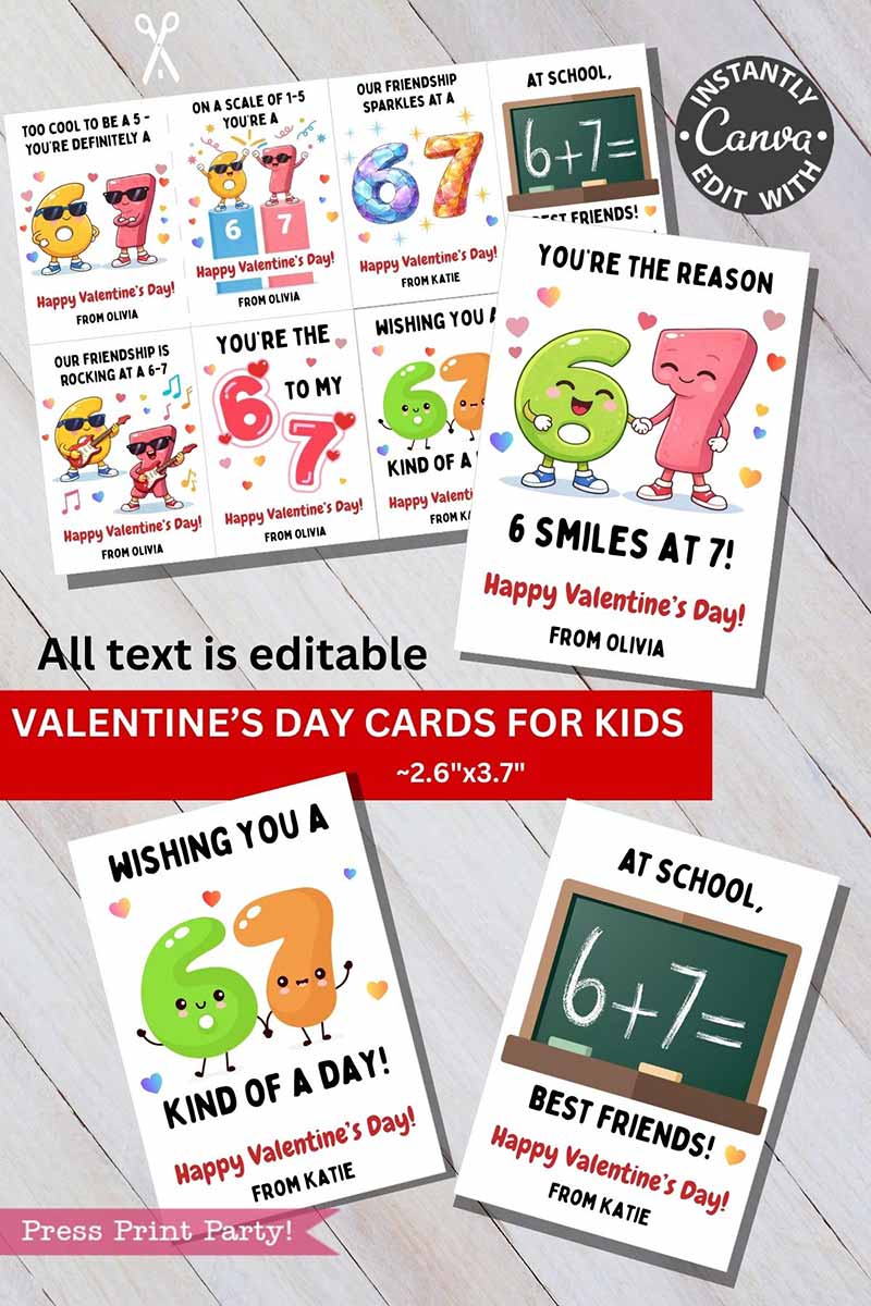 Funny 6 7 Valentine Cards Viral Trend - Press Print Party!