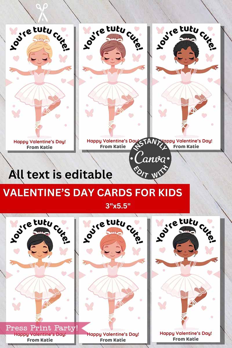 Ballerina Valentine Cards for Hair Scrunchie - Press Print Party!