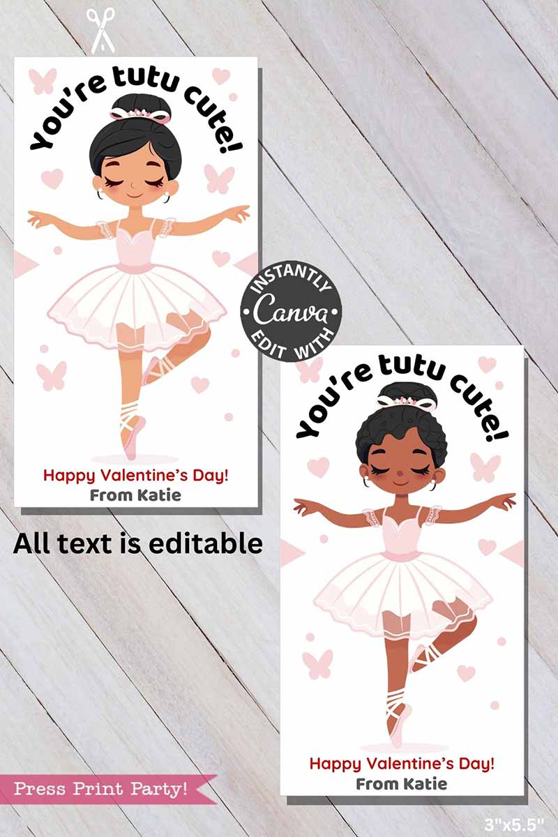 Ballerina Valentine Cards for Hair Scrunchie - Press Print Party!